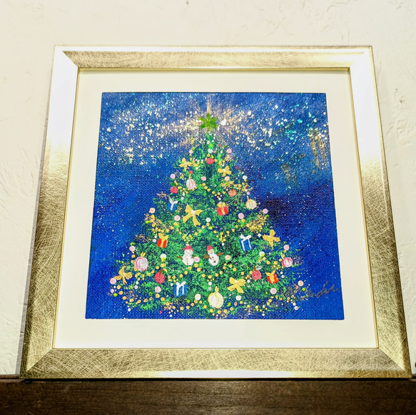 季節を楽しむ絵画＊煌めきのクリスマスツリー 流星群 星空 幸せもみの木 プレゼント インテリア 雪だるま 一点もの 原画 絵画 風水吉祥画 通販 20037953｜Creema(クリーマ)