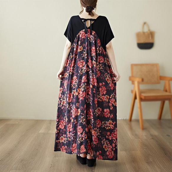 【新品】大きいサイズ春夏 半袖 花柄 赤系ロングワンピース 4L5Lゆったり ワンピース 大きいサイズハウス＠値引きクーポン有 通販 20062412｜Creema(クリーマ)