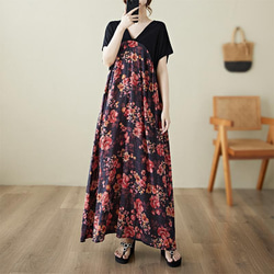 【新品】大きいサイズ春夏 半袖 花柄 赤系ロングワンピース 4L5Lゆったり ワンピース 大きいサイズハウス＠値引きクーポン有 通販 20062412｜Creema(クリーマ)