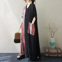 【新品】大きいサイズ 4L5L ロングワンピース春夏 半袖 ゆったり ストライプ ワンピース 大きいサイズハウス＠値引きクーポン有 通販 20062470｜Creema(クリーマ)