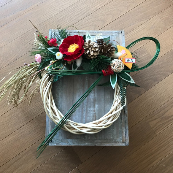 《早割お正月 》 和のお正月飾り 若竹チリメン扇付き（残すところ1点のみ） しめ縄・しめ飾り burosye 通販 20095327 ...