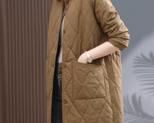 レディース キルティングコート ミドル丈 薄手 軽量 ノーカラー