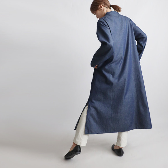 春うららSALE 120cm 甘織デニム 花ボタン 横サイド／スリット入 ロング ワンピースゆったりインディゴB22 ワンピース anvai ...