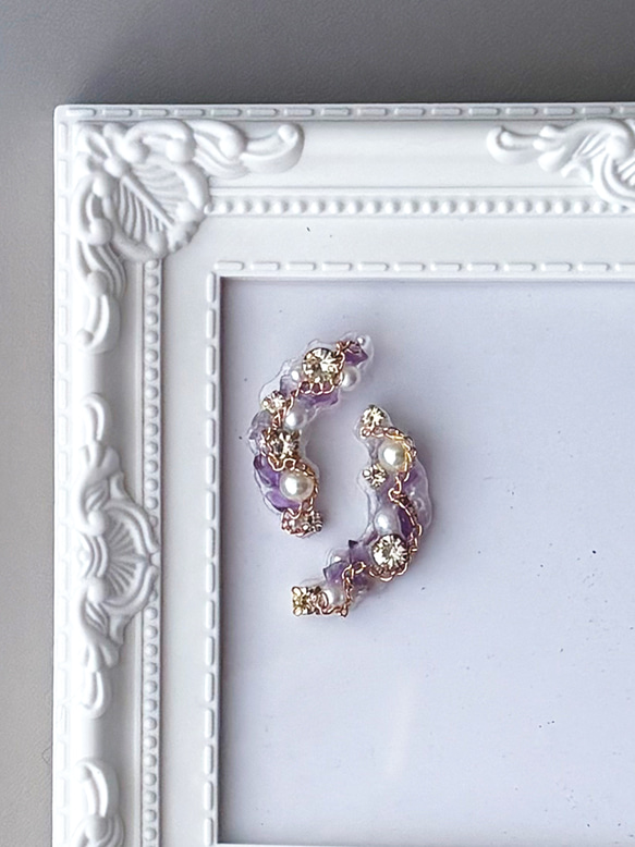【両耳】《Amethyst》powerstone × bijou × perl × chain イヤーカフ Mari&Go 通販 ...