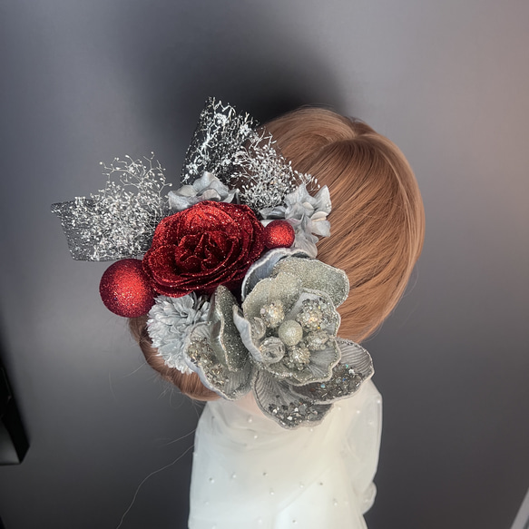 ha201 髪飾り 結婚式 卒業式 成人式 着物 振袖 キラキラバラ 赤 レッド ヘアピン lupine 通販 20244468｜Creema ...