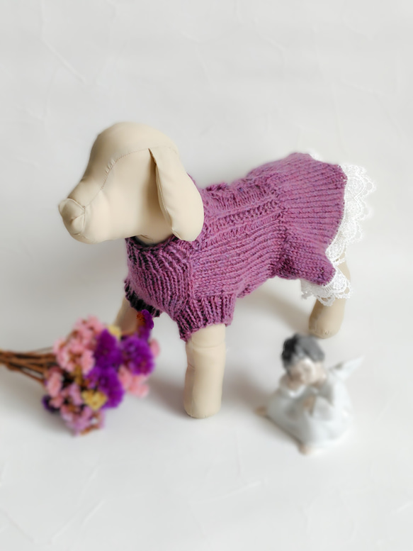 w075紫の模様編みワンピース ペット服・アクセサリー wancoknit 通販 20246653｜Creema(クリーマ)