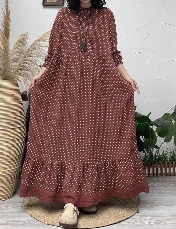 春、秋、綿麻ワンピース・長袖・ポケット付き ワンピース KTUMSM 通販 20253016｜Creema(クリーマ)