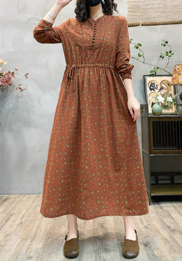 春、秋、綿麻ワンピース・長袖・ポケット付き ワンピース KTUMSM 通販 20255508｜Creema(クリーマ)