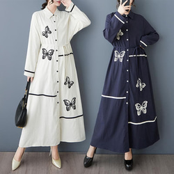 新品 大きいサイズ シャツワンピース 長袖 蝶柄 ゆったり 春秋冬 ロング大人e ワンピース ぽちゃCute・割引クーポンは 通販 ...