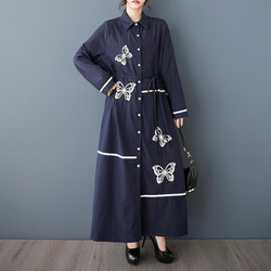 新品 大きいサイズ シャツワンピース 長袖 蝶柄 ゆったり 春秋冬 ロング大人e ワンピース ぽちゃCute・割引クーポンは 通販 ...
