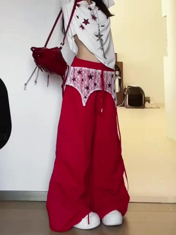 【新品】大きいサイズゆったりストリートパンツ レッド体型カバー5L着痩せ細見え ワンピース ぽちゃCute・割引クーポンは 通販 ...