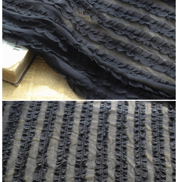 長さ1m シフォン生地 春夏 フリル 3色 白 黒 杏色 薄手 やや透明 2644 生地 haruharuna 通販 20299613 ...