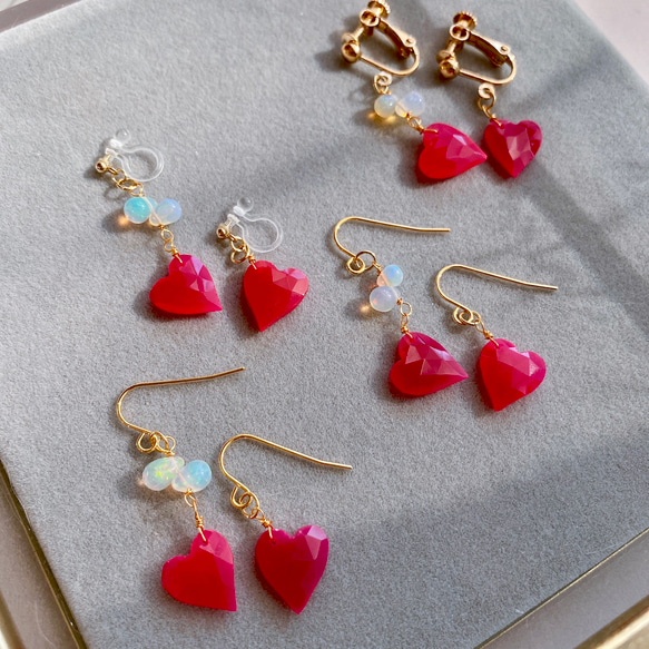 ピンクカルセドニーとオパールのハートイヤリング／ピアス イヤリング・ノンホールピアス Chourina 通販 20401148｜Creema ...