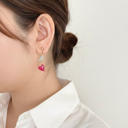 ピンクカルセドニーとオパールのハートイヤリング／ピアス イヤリング・ノンホールピアス Chourina 通販 20401148｜Creema ...