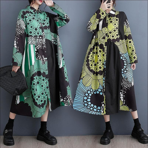 新品 大きいサイズ 韓国風 ゆったり ロングワンピース シャツ 秋冬 b3 ワンピース ぽちゃCute・ 通販 20456437｜Creema ...