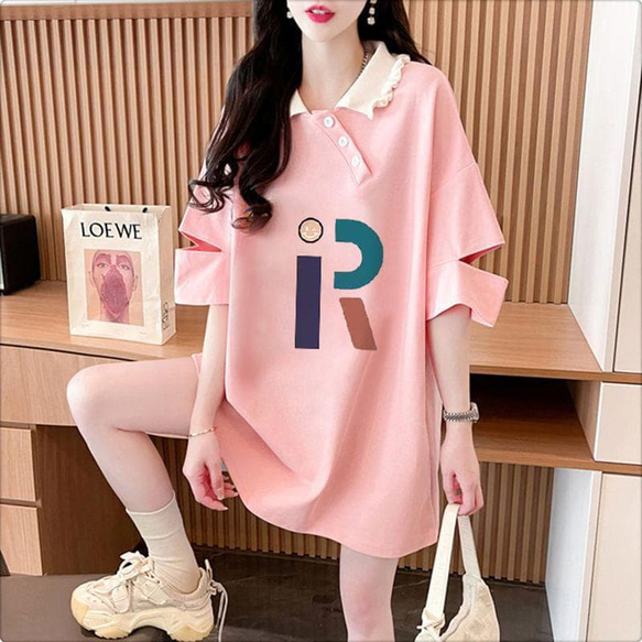 ️オーバーサイズ ️トップス Tシャツ レディース 春夏 襟付き 新品 半袖 ワンピース ぽちゃCute・ 通販 20460884 ...