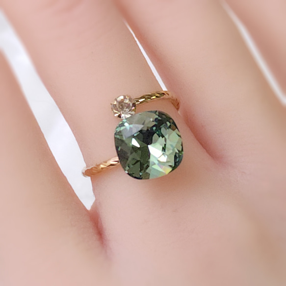 【10mm】エリナイト グリーン｜スクエア 高品質 クリスタルフォークリング｜緑 指輪・リング クリスタルドロップス 通販 2403939 ...