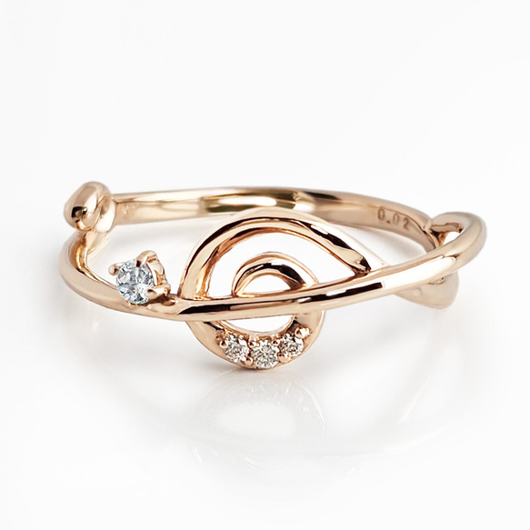 ト音記号 音符 モチーフ 3月 誕生石 アクアマリン & ダイヤモンド ピンクゴールド ミュージック リング 受注制作 指輪・リング ...