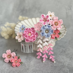 つまみ細工 七五三かんざしセット（3歳さん向け）ピンク ブルー 桜 椿 梅 日本髪 卒園 卒業 髪飾り 袴 かんざし おはなや 澄花 通販 ...