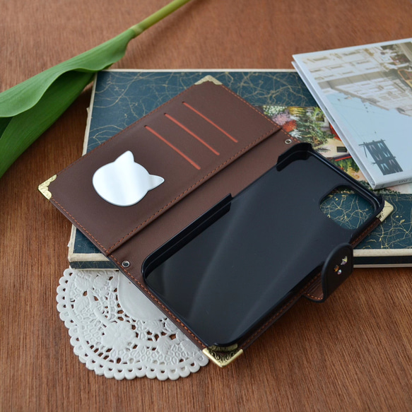 手帳型スマホケース『猫と月のロマンティック』-white cat-♡全機種対応 白い手帳カバー iphoneケース スマホケース・カバー ...