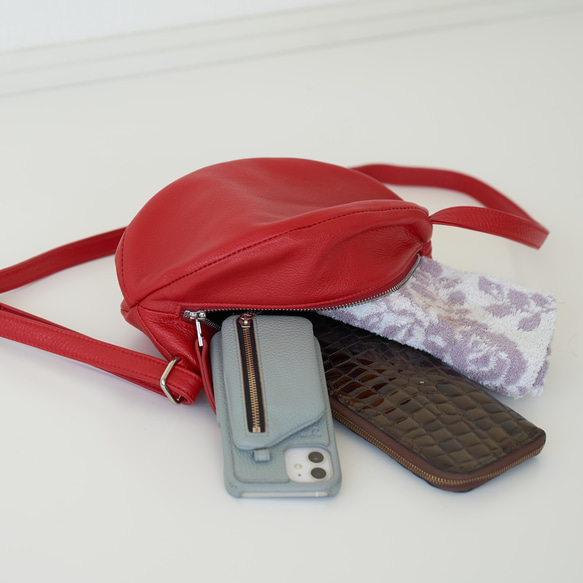 ﾓﾘﾉｶﾞｯｺｳ 上質本革ころんとminiポーチ【肩紐1.7cmタイプ レッド】ご旅行 毎日のポーチに/5292625/ ショルダーバッグ ...