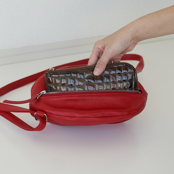 ﾓﾘﾉｶﾞｯｺｳ 上質本革ころんとminiポーチ【肩紐1.7cmタイプ レッド】ご旅行 毎日のポーチに/5292625/ ショルダーバッグ ...