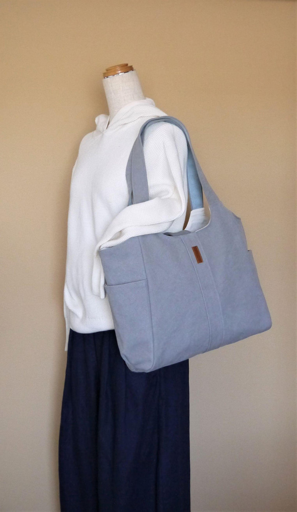 富士金梅ヴィンテージ帆布 ペールグレー色A4も入るポケットたくさん軽いバッグ トートバッグ kallelse（カレッセ）24 通販 ...