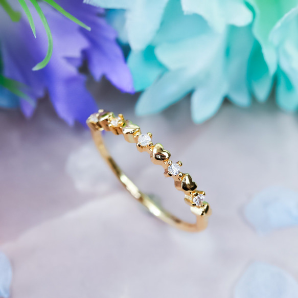 【MR238】[愛to恋のアミュレット] ちっちゃなハートのハーフエタニティリング／K18YG シンプルリング 重ね付け 指輪・リング mini mini jewelry 通販｜Creema ...