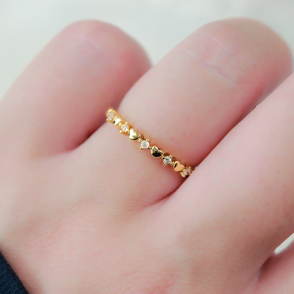 【MR238】[愛to恋のアミュレット] ちっちゃなハートのハーフエタニティリング／K18YG シンプルリング 重ね付け 指輪・リング mini mini jewelry 通販｜Creema ...