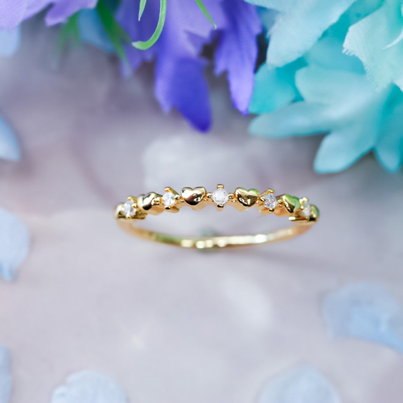 【MR238】[愛to恋のアミュレット] ちっちゃなハートのハーフエタニティリング／K18YG シンプルリング 重ね付け 指輪・リング mini mini jewelry 通販｜Creema ...