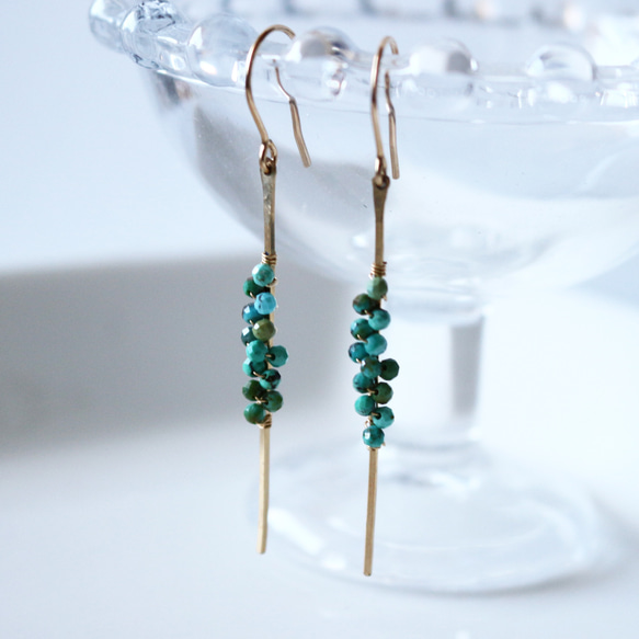 ターコイズ小粒スティック・ピアス ピアス（フック・チェーン） ayuujewelry 通販｜Creema(クリーマ) 8141832