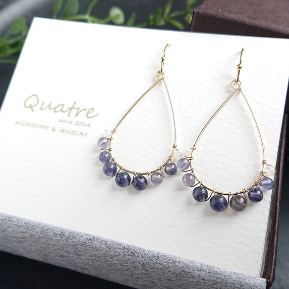 アイオライト【Iolite】 ドロップフープピアス イヤリング・ノンホールピアス Quatre 通販｜Creema(クリーマ) 8289221