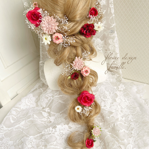 157.赤&ピンク系♡編みおろしヘア用ヘッドドレス・ラプンツェル 157.赤&ピンク系♡編みおろしヘア用ヘッドドレス・ラプンツェル