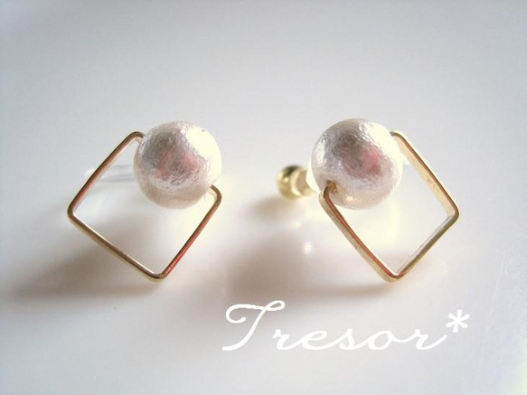 一粒コットンパール イヤリング イヤリング・ノンホールピアス Tresor 通販｜Creema(クリーマ) 2360796