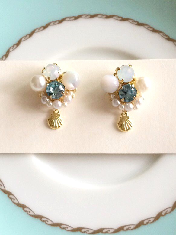Aqua Blue shell bijou pierce ピアス（その他） SUSU 通販｜Creema(クリーマ)