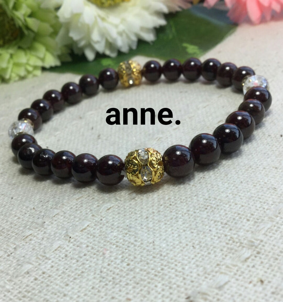 ガーネット＆キラキラ ゴールドのブレスレット ブレスレット anne. 通販 2401605｜Creema(クリーマ)
