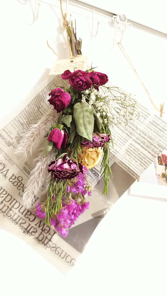 送料無料！ローズのお花のドライフラワースワッグ ドライフラワー color 通販 5681799｜Creema(クリーマ)