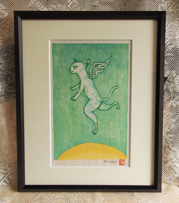 ひとっ飛び 木版画 版画 nekoten 通販 5355092｜Creema(クリーマ)