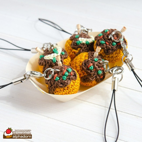 【受注生産】あみぐるみたこ焼きの携帯ストラップ 携帯ストラップ alphadorn アルファドーン 通販 2175242｜Creema(クリーマ)