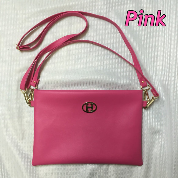 NoaHsarK☆合皮☆ワイドショルダーバッグ−123ピンク ショルダーバッグ 陽だまり 通販｜Creema(クリーマ)