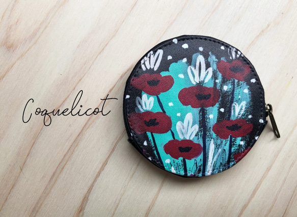 まあるい コインケース ＊ Coquelicot＊ 手描きプリント 小銭入れ・コインケース M design studio 通販 ...
