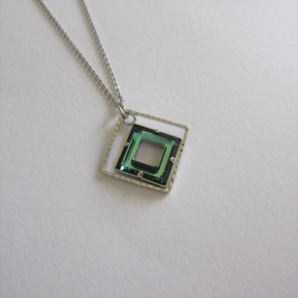 スワロフスキー＊2連、スクエアのネックレス（バミューダブルー） ネックレス・ペンダント hanakaido 通販｜Creema(クリーマ)