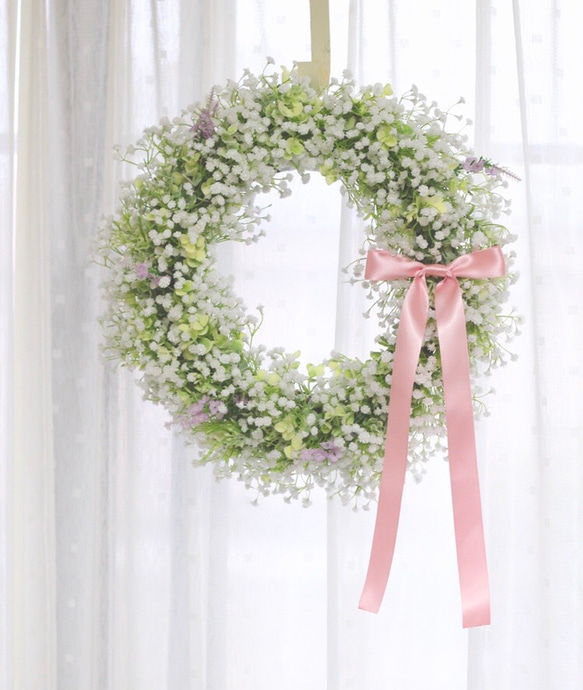 かすみ草のリースブーケ♡ラベンダー入り♡ブートニア付き♡ ブーケ 小さなお花屋さん♡ 通販 5568093｜Creema(クリーマ)