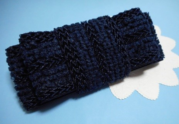 ダブルリボンのバレッタ（ほっこり紺） バレッタ めりーさん Merry merry 通販｜Creema(クリーマ)