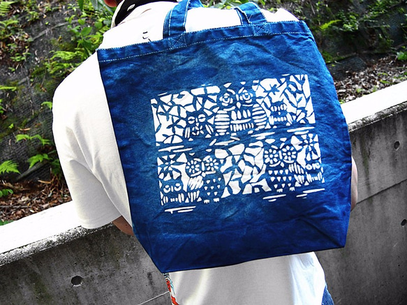 「受注制作」藍染トートバッグ・フクロウ トートバッグ meme型染 通販｜Creema(クリーマ) 3981081