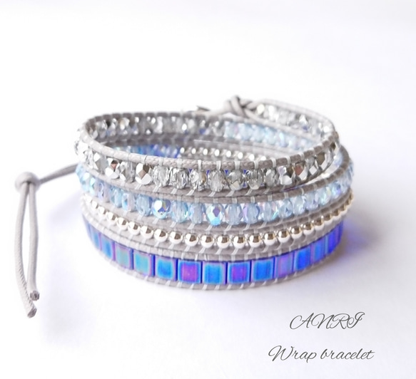 Blue＆Silver wrap bracelet ブレスレット ANRI 通販 3032288｜Creema(クリーマ)