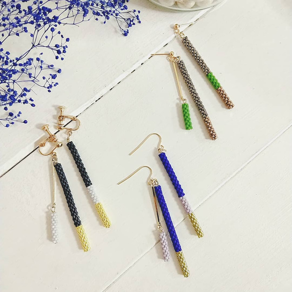 ユレルスティック3color イヤリング・ノンホールピアス tricotage 通販 9888321｜Creema(クリーマ) ハンドメイド ...