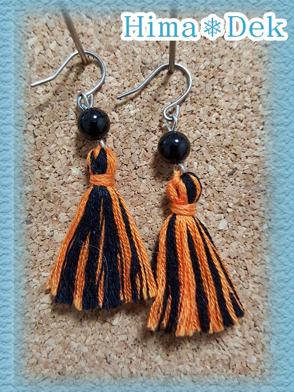 【定形外送料無料】天然石とタッセルのピアス（オニキスA） ピアス（フック・チェーン） Hima Dek 通販｜Creema(クリーマ)