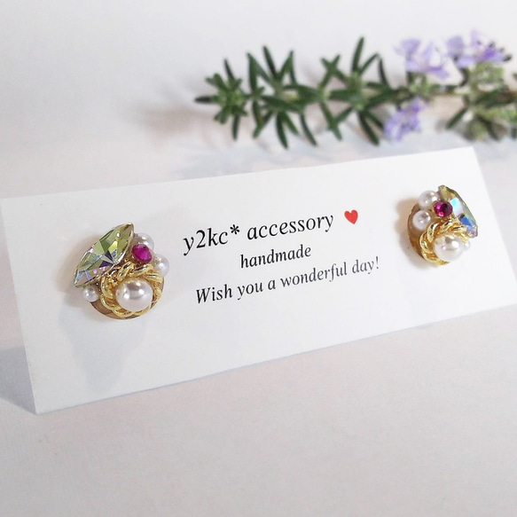 【14kgf】2wayルミナスグリーン大人ビジューピアス♥ ピアス（スタッド・一粒） y2kc*accessory 通販 3176853 ...
