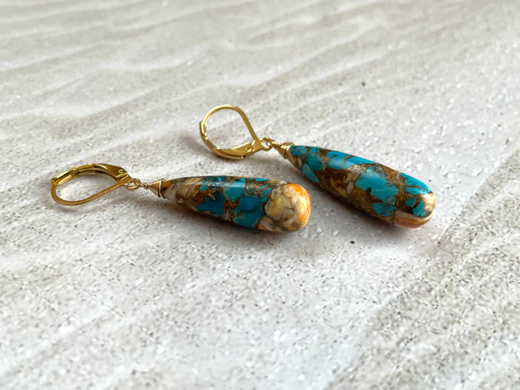 14kgf オイスターコッパー ターコイズ フレンチフック ピアス ピアス（フック・チェーン） ジュエリー工房 calin coco 通販 ...